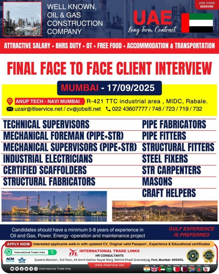 UAE - Hiring For Oil & Gas Construction Company