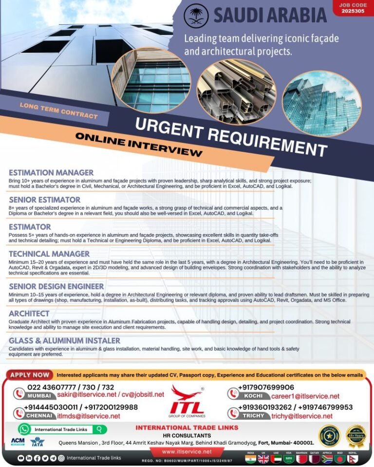 Jobs in Saudi Arabia - Hiring For facade and architectural projects