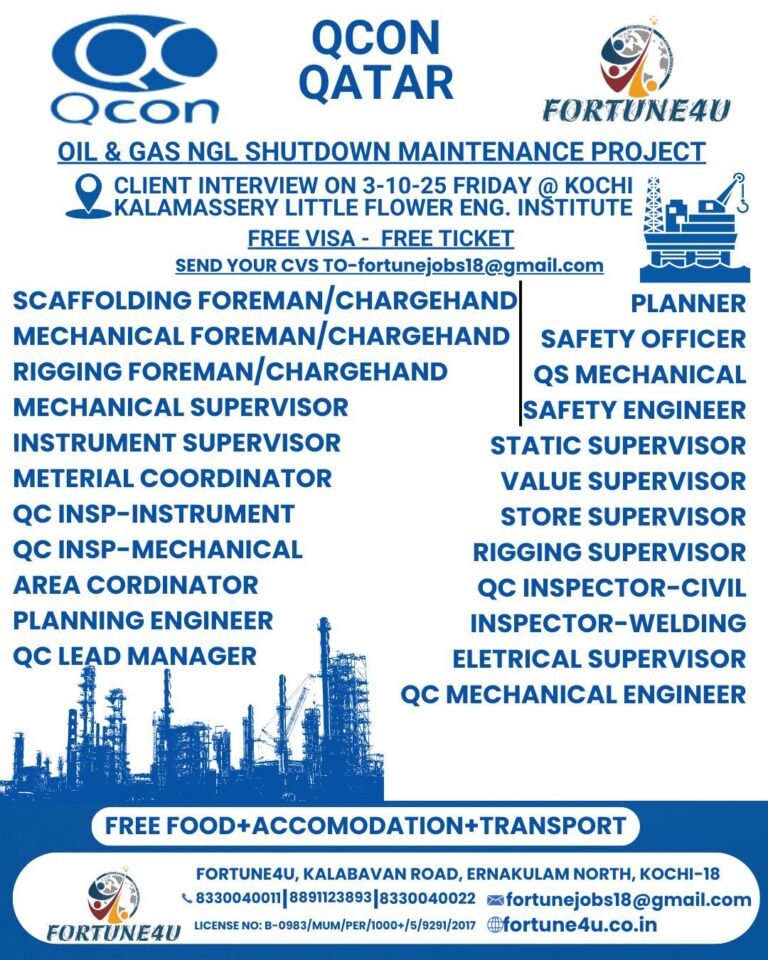 QCON Qatar: Urgent Hiring for Oil & Gas NGL Shutdown Maintenance Project