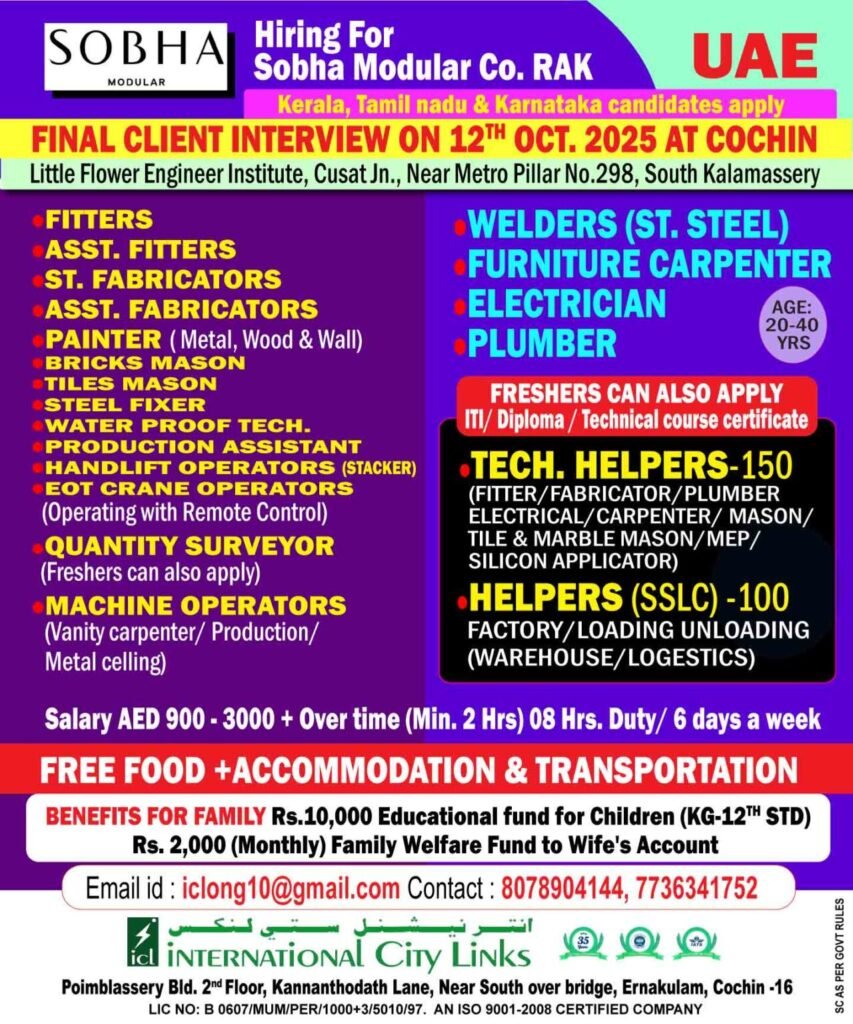 Job Opportunities with Sobha Modular Co. RAK, UAE