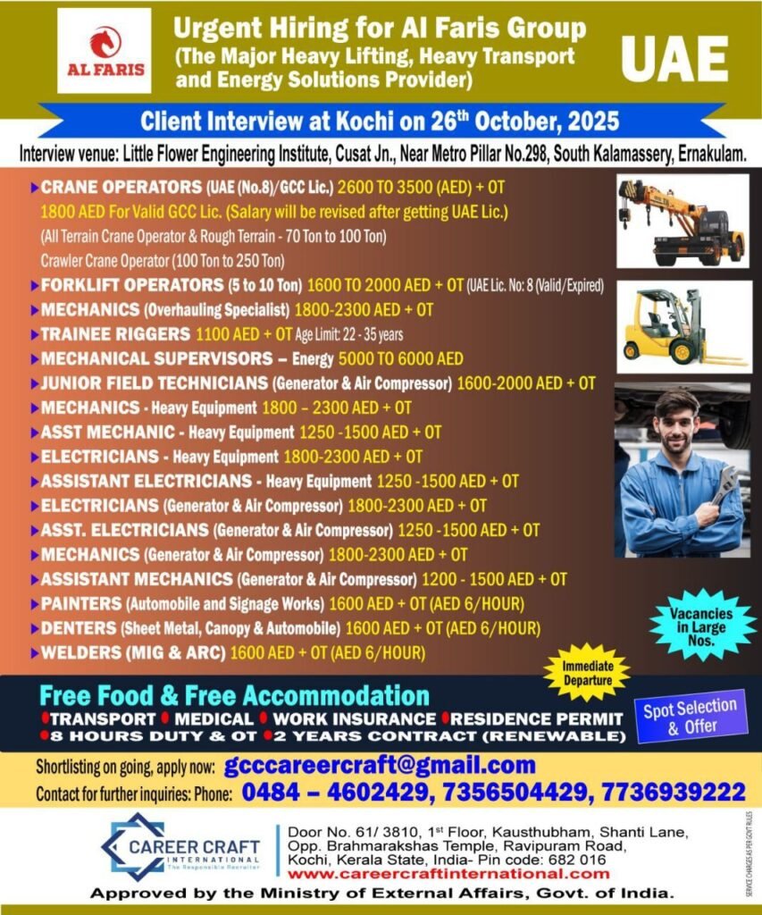 Urgent Hiring for Al Faris Group in UAE - October 2025
