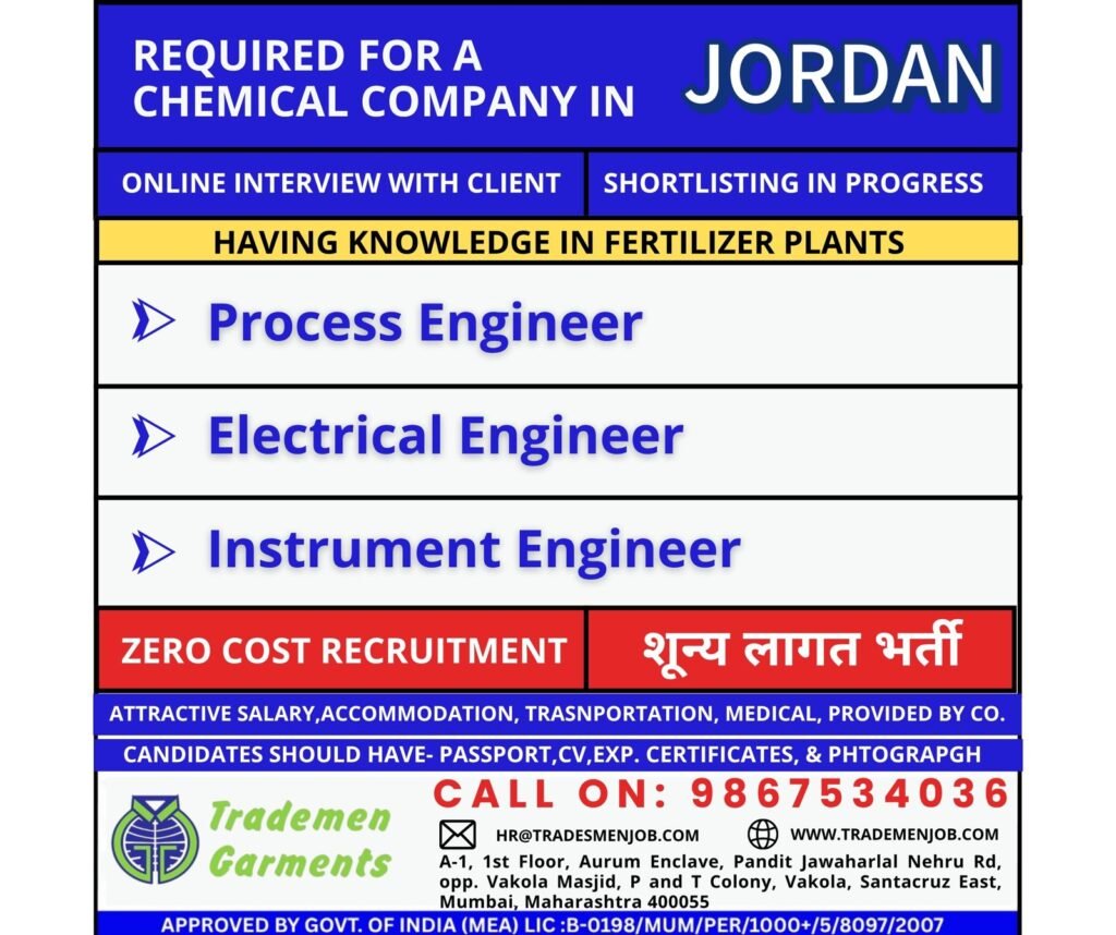 Hiring For Fertilizer Plant Jobs in Jordan | Free Recruitment