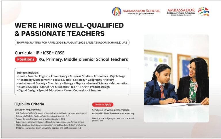 UAE Teaching Jobs 2026: Ambassador Schools Hiring KG to Senior Teachers ...
