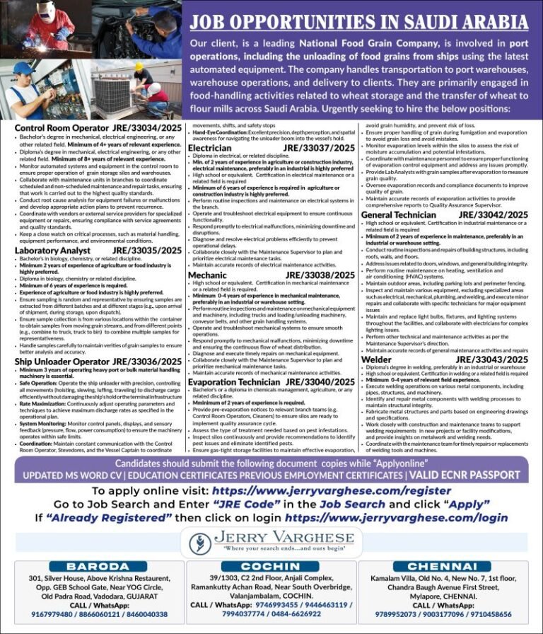 Job Opportunities in Saudi Arabia – National Food Grain Company ...