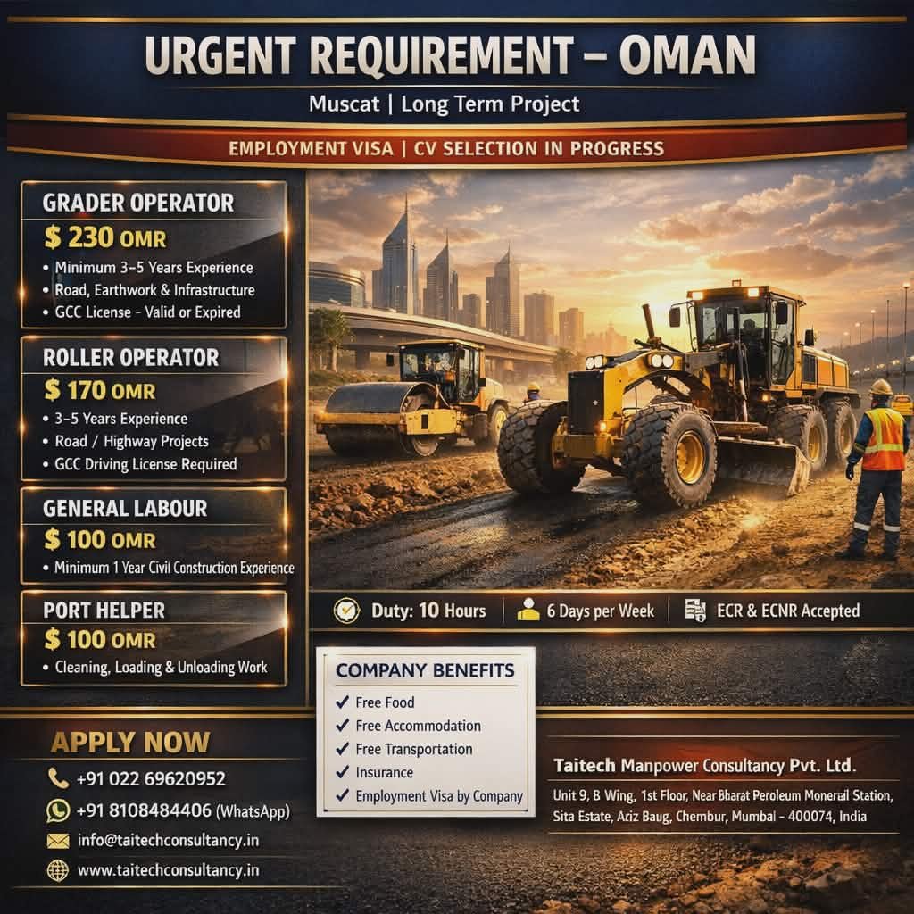 Urgent Jobs in Oman (Muscat) 2026: Long-Term Project – Employment Visa ...