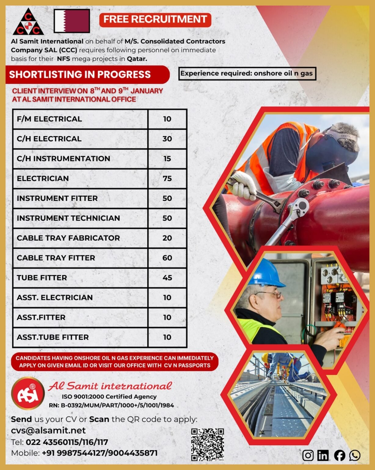 Free Recruitment for Qatar: Consolidated Contractors Company (CCC) NFS ...