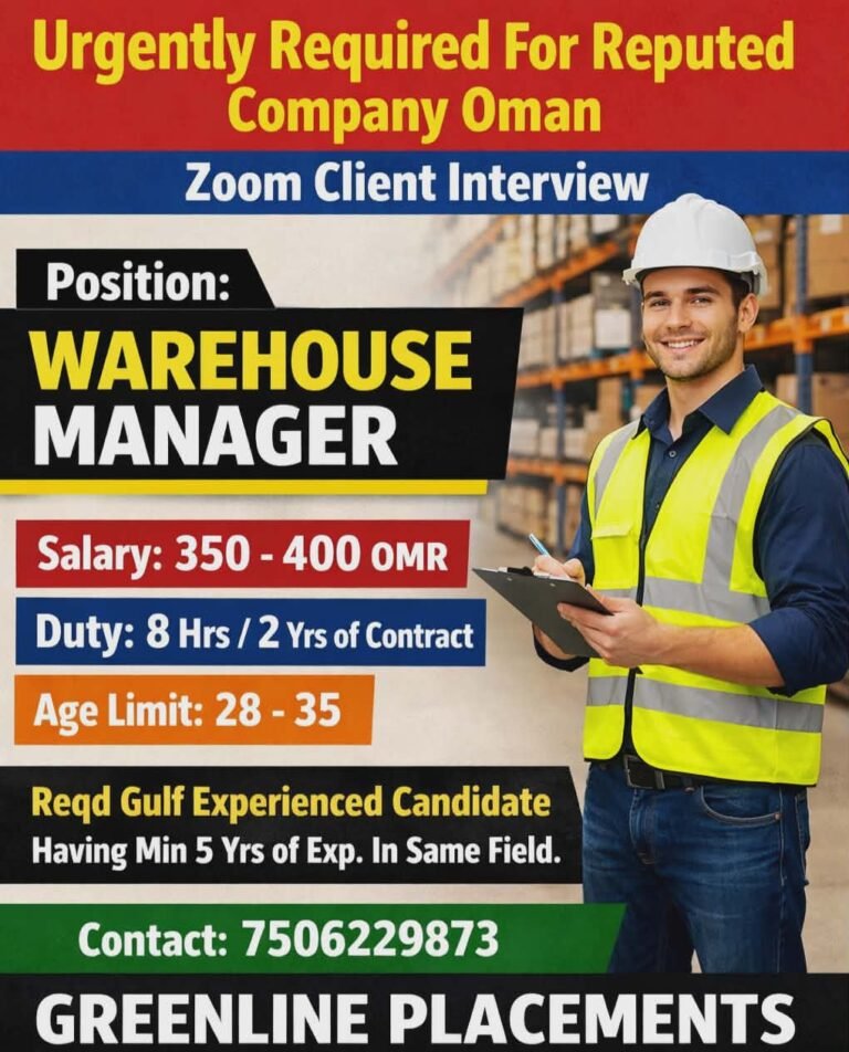 Urgent Warehouse Manager Job in Oman – Zoom Client Interview