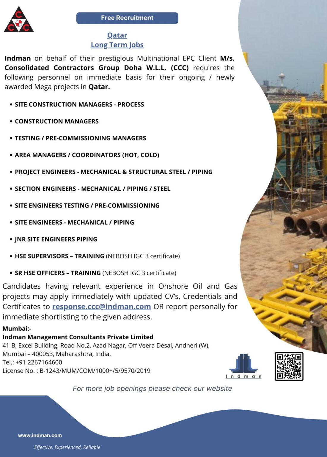 Long-Term Jobs in Qatar with Consolidated Contractors Company (CCC)