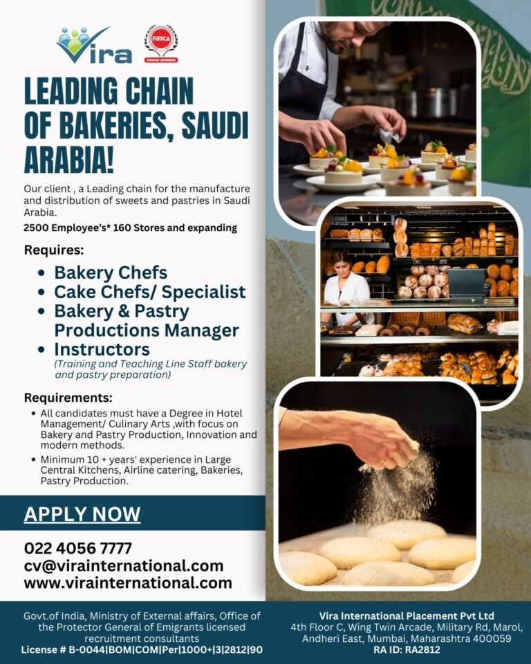 Saudi Arabia Bakery Jobs 2026 | Urgent Hiring at Leading Chain of Bakeries