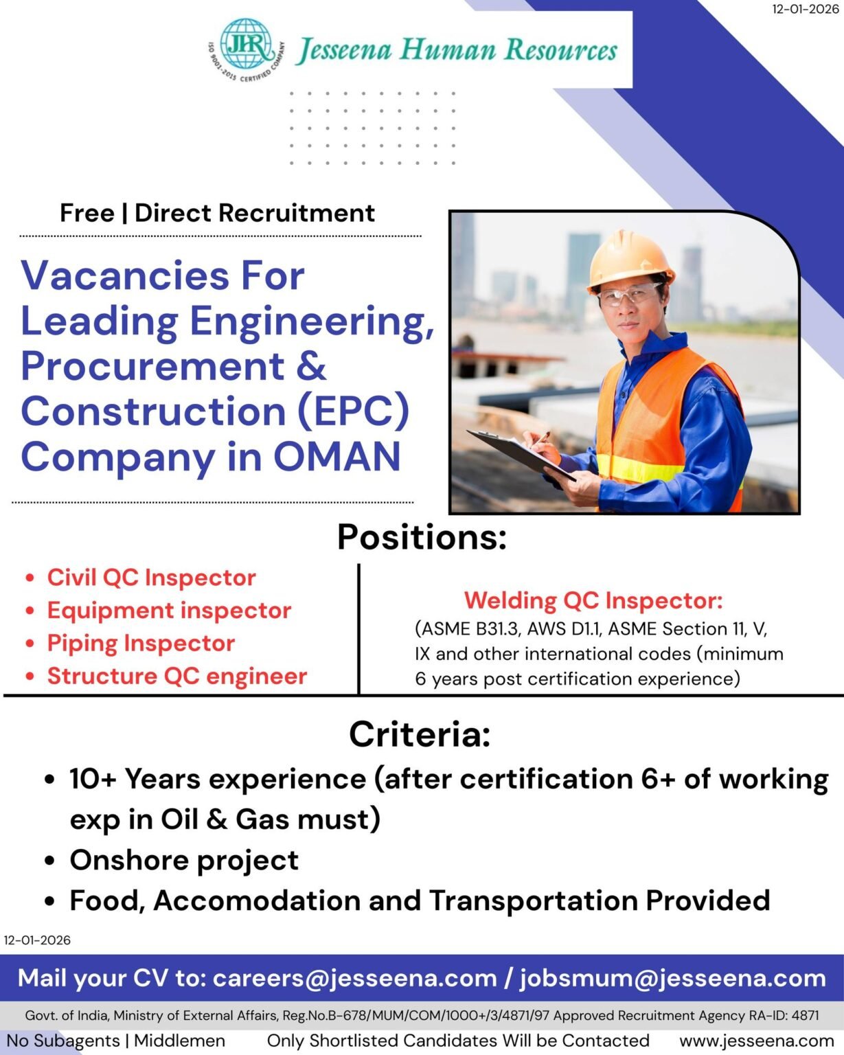 Oman - Job Vacancies For Leading Engineering, Procurement ...