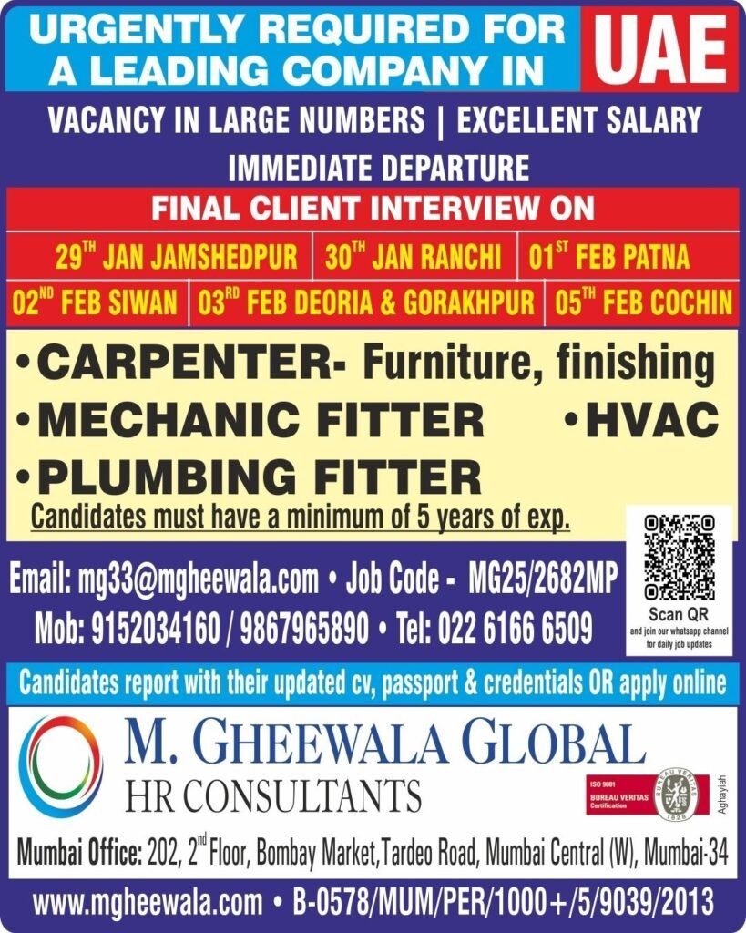 Urgent UAE Jobs 2026 – Large Vacancies & Immediate Departure