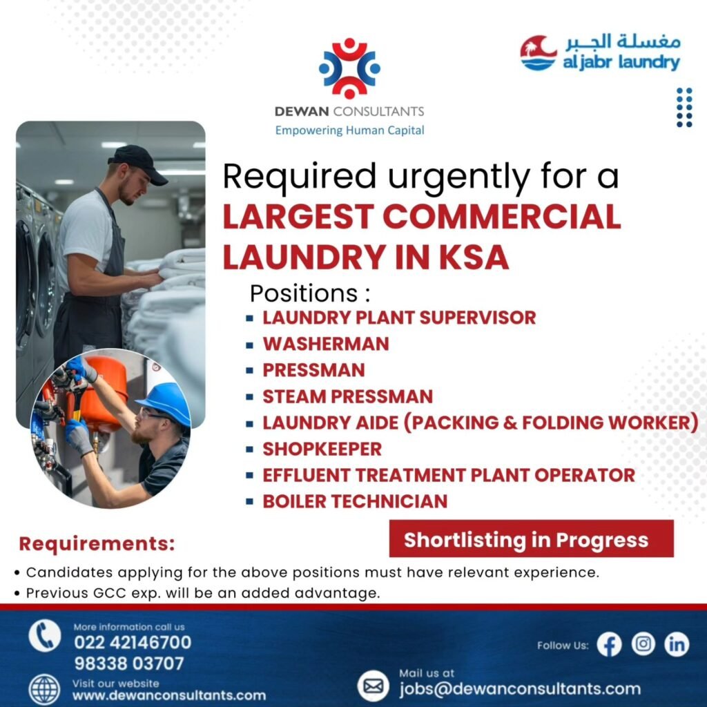 Saudi Arabia Commercial Laundry Jobs 2026: Urgent Requirement for ...