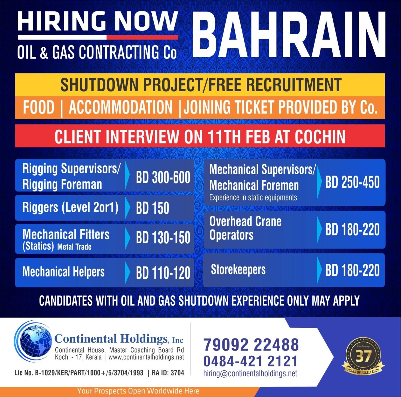 Free Recruitment For Bahrain Oil & Gas Shutdown Project Jobs 2026