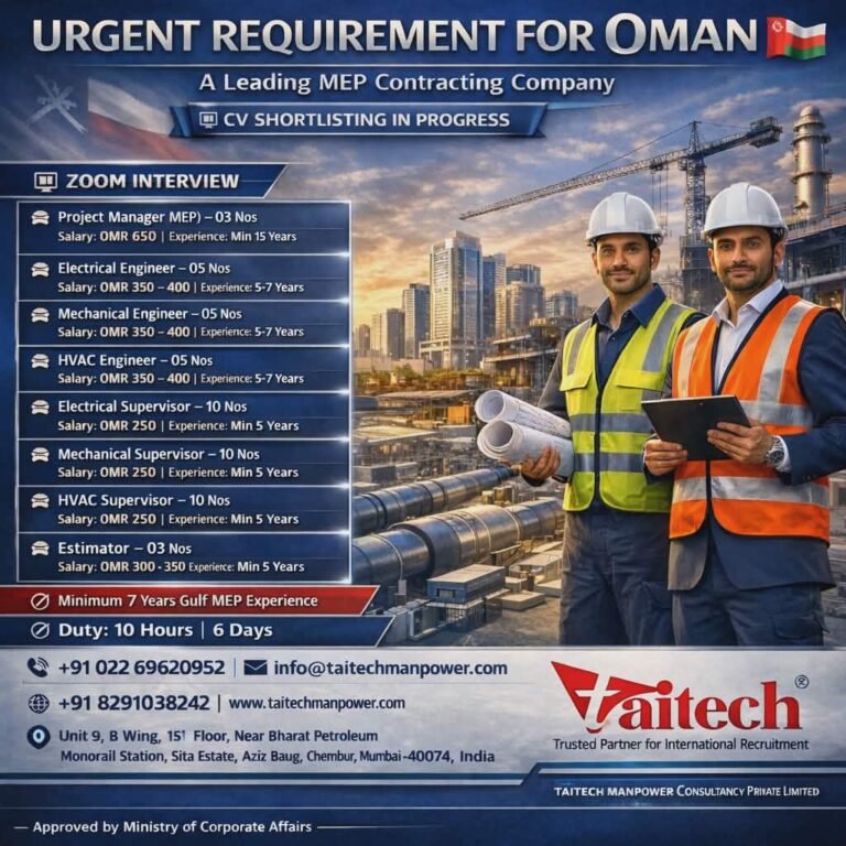 Urgent Oman MEP Jobs 2026: Leading Contracting Company Hiring Engineers ...