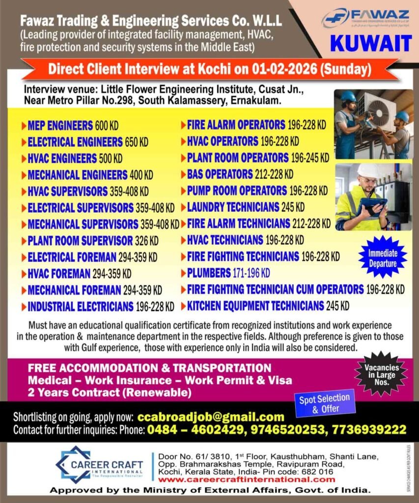 Kuwait MEP & Facility Management Jobs 2026 – Fawaz Trading ...