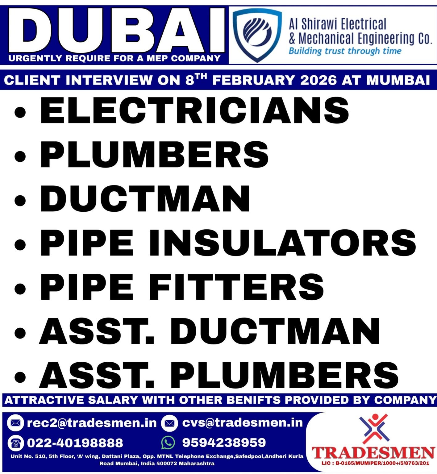 Dubai MEP Jobs 2026 – Hiring For Al Shirawi Electrical & Mechanical ...
