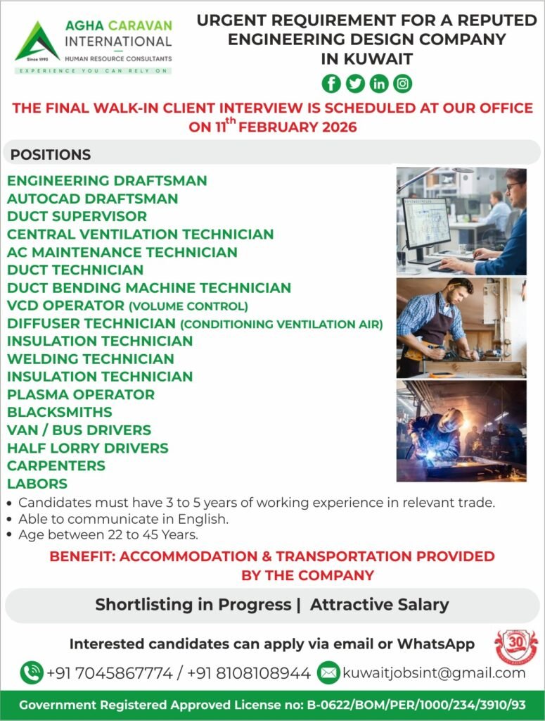 Recruitment For A reputed engineering design company Jobs in Kuwait ...