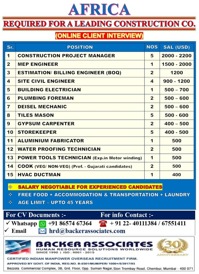 Africa Construction Jobs 2026 – Apply Today | Online Client Interview