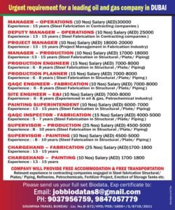 Urgent Oil & Gas Jobs in Dubai – Steel Fabrication & Project Management ...