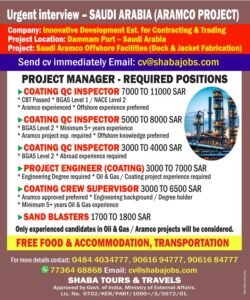 Urgent Hiring for Saudi Arabia – Aramco Offshore Project Jobs