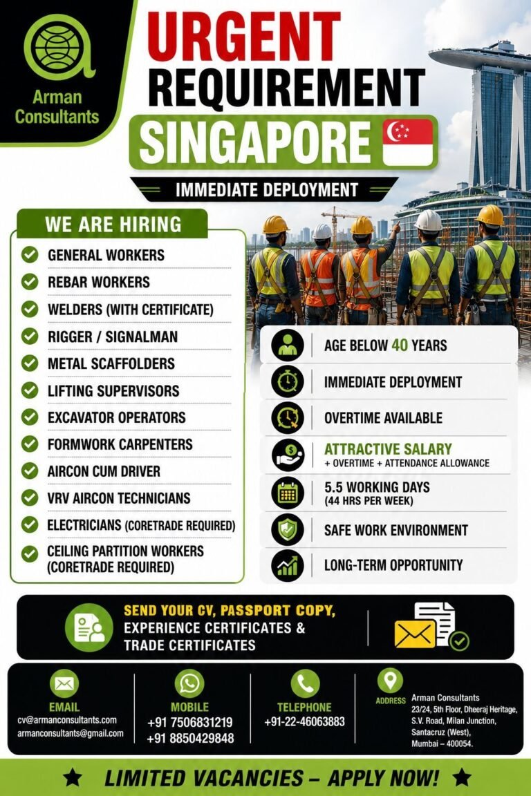 Singapore Jobs 2026 – Immediate Deployment for Construction, Welding ...
