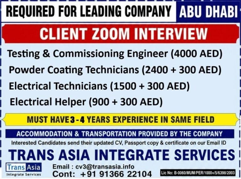Abu Dhabi Jobs 2026 – Client Zoom Interview for Engineers, Technicians ...