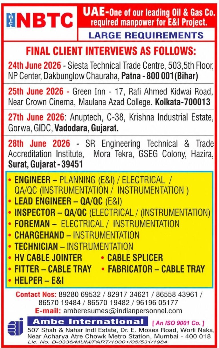 UAE Oil & Gas E&I Project Jobs 2026 – Large Requirements for Engineers ...