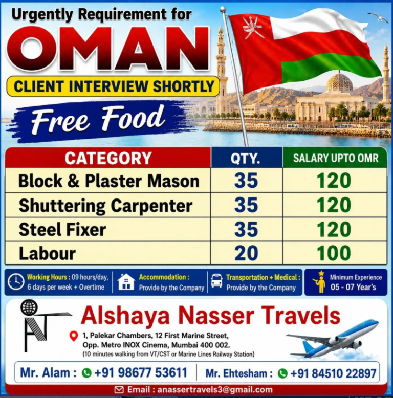 Oman Construction Jobs 2026 – Client Interview Shortly for Masons ...